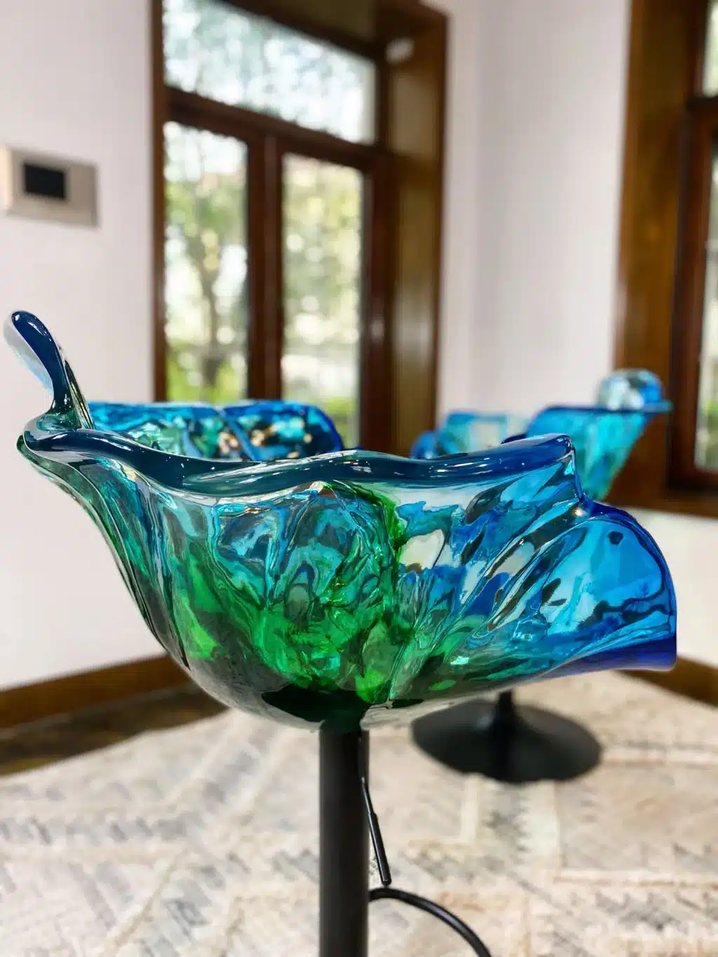 Hand Crafted Marbling Flower Bar Stool