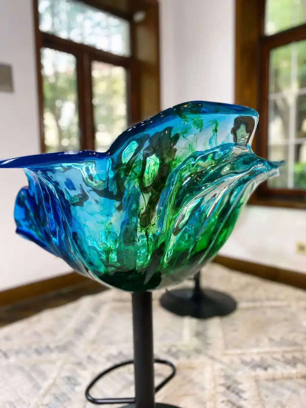 Hand Crafted Marbling Flower Bar Stool