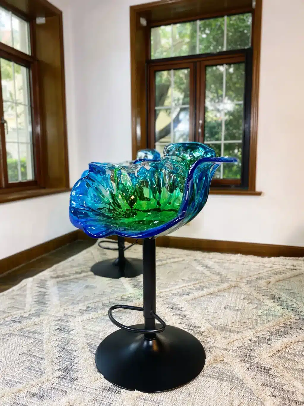 Hand Crafted Marbling Flower Bar Stool