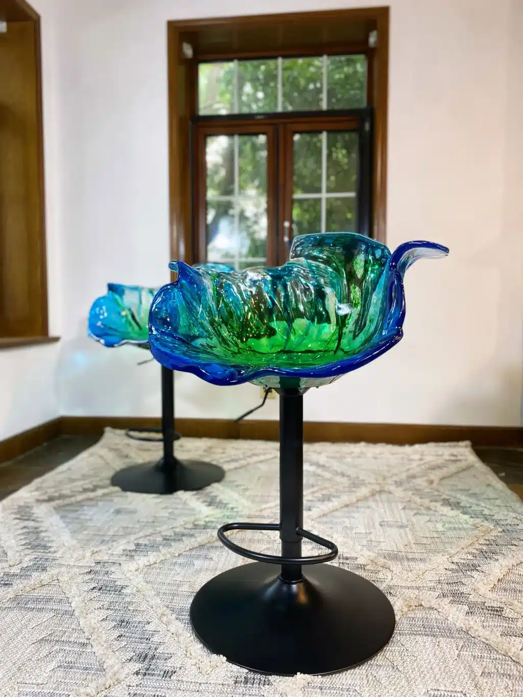 Hand Crafted Marbling Flower Bar Stool