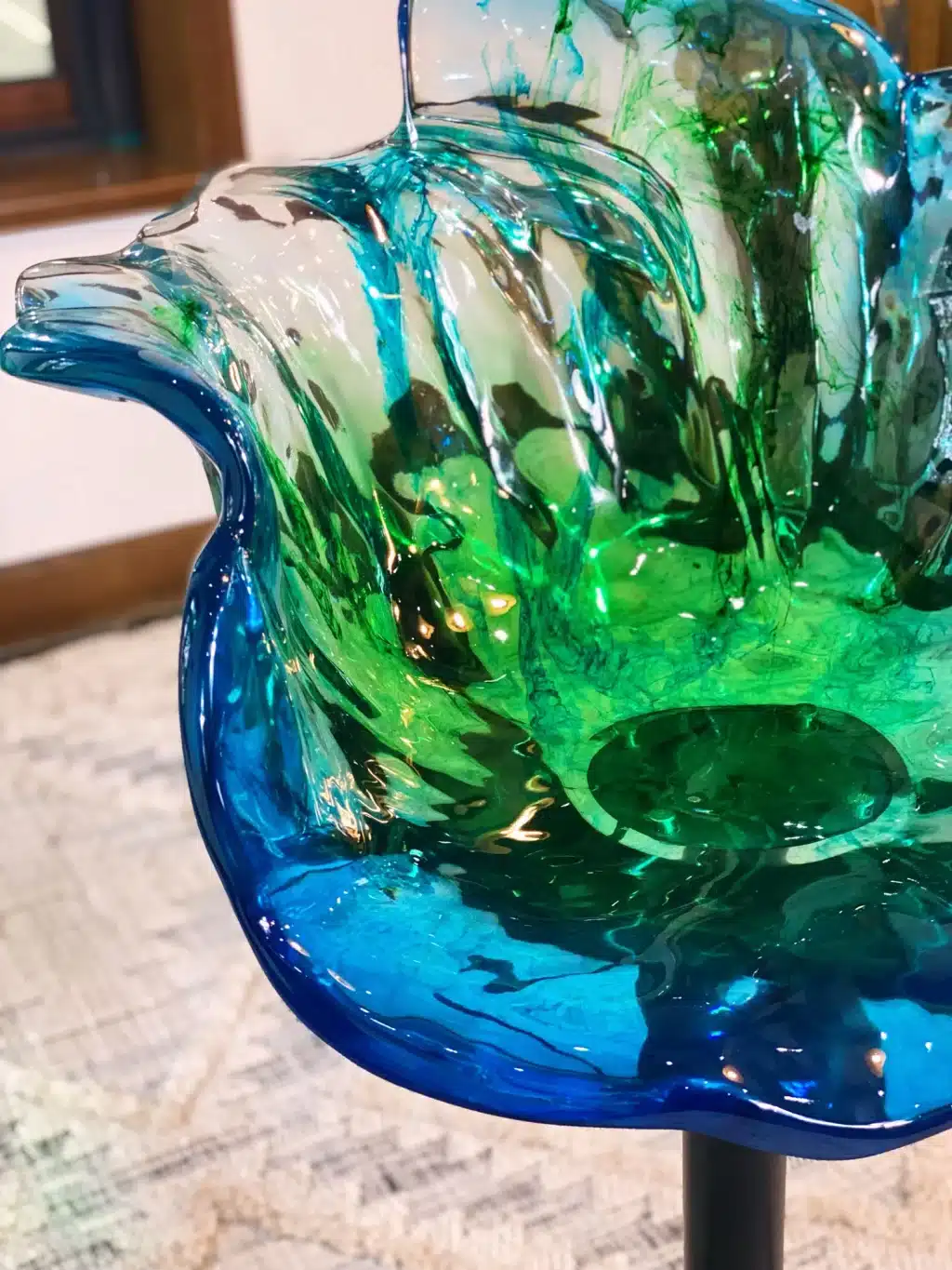 Hand Crafted Marbling Flower Bar Stool