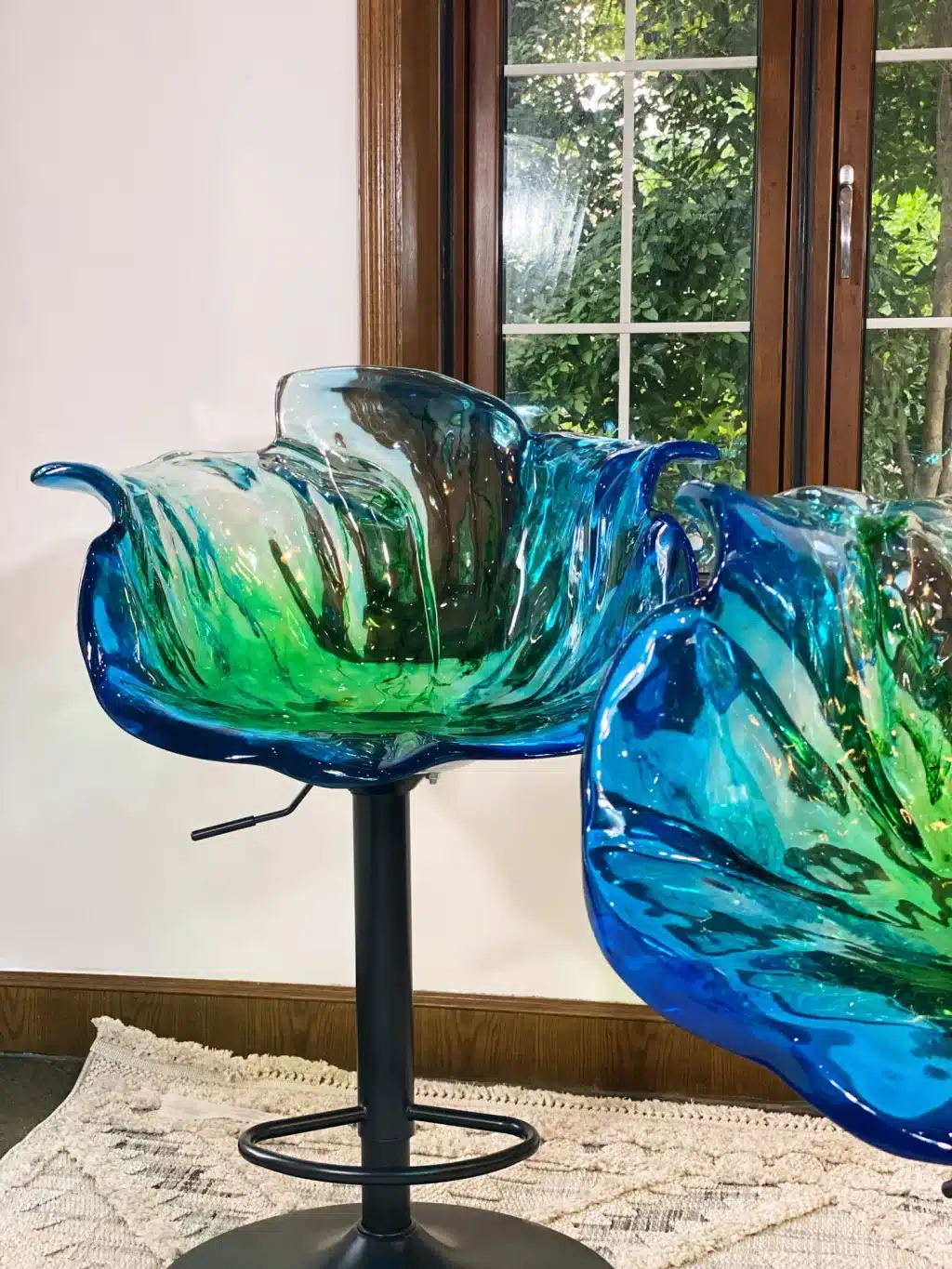 Hand Crafted Marbling Flower Bar Stool