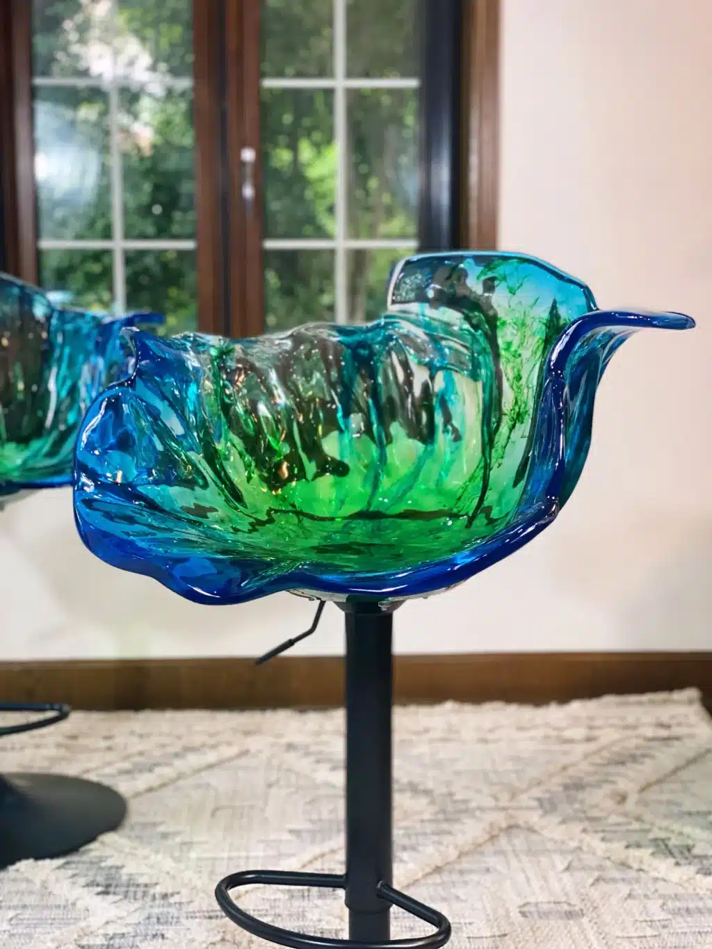 Hand Crafted Marbling Flower Bar Stool